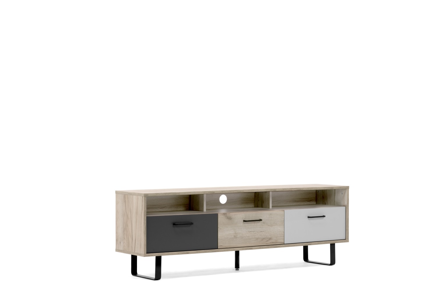 TV Board Orlando Grey Craft Oak Grau WeiB Anthrazit Fernsehschrank Lowboard TV Tisch Metall MDF