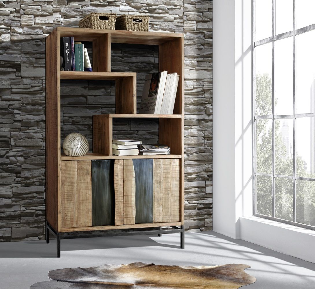 Standregal Live Akazie Hela Massivholzregal Wandregal 4 Fächer 2 Türen ...